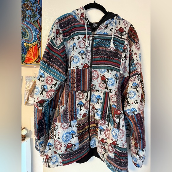 Jackets & Coats | Colorful Patterned Coat With Mushroom Design | Poshmark